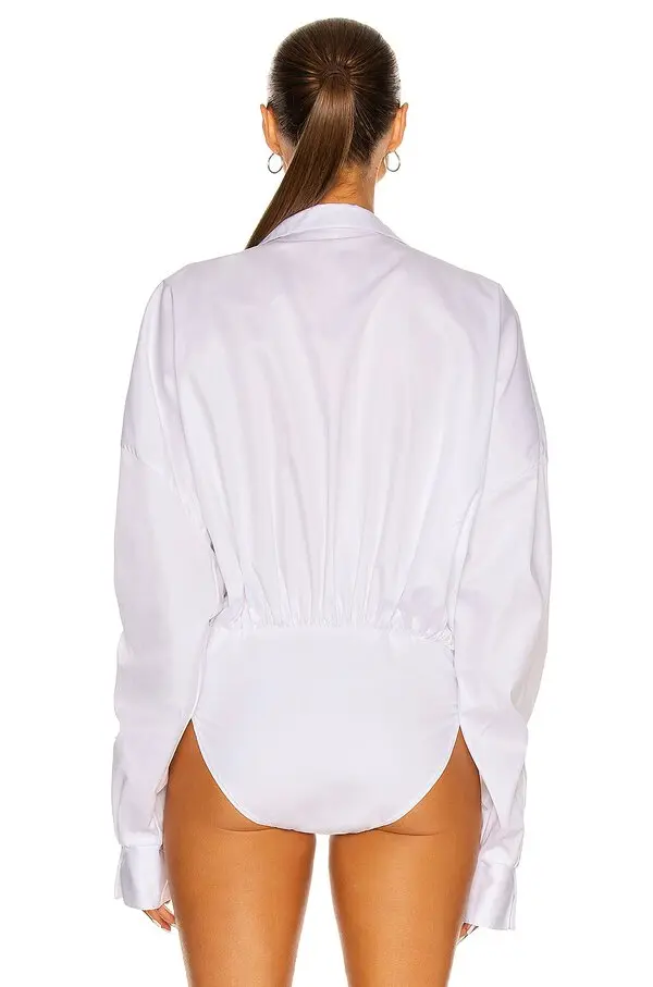 Norma Kamali Oversized Boyfriend Shirt Bodysuit - White