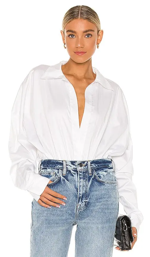 Norma Kamali Oversized Boyfriend Shirt Bodysuit