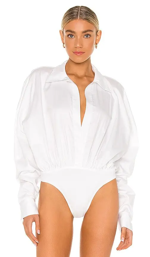 Norma Kamali Oversized Boyfriend Shirt Bodysuit