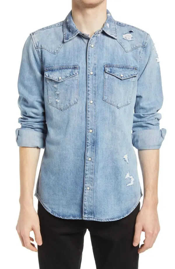 Blanknyc Ranger Distressed Denim Western Shirt