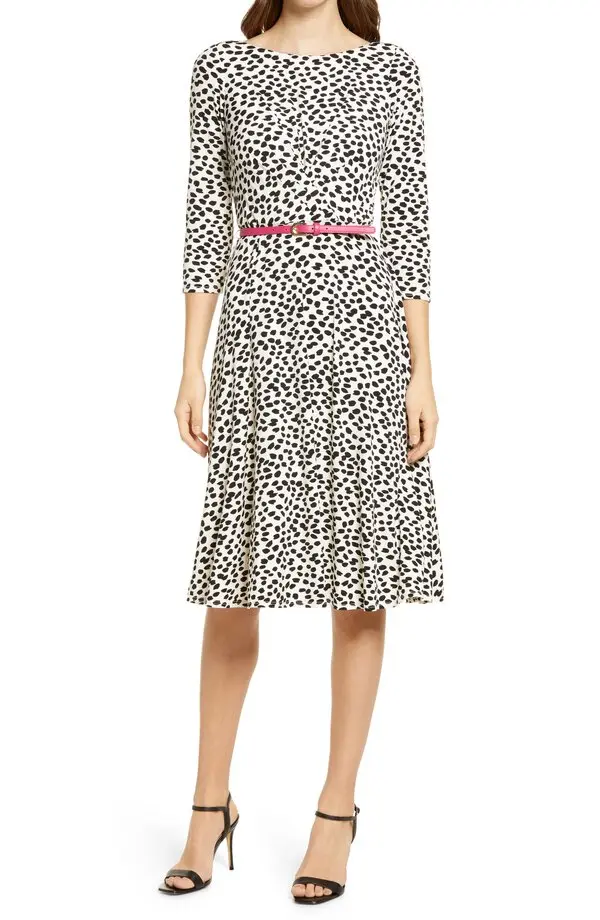 Harper Rose Spot Belted Fit & Flare Dress - Ivory | Editorialist