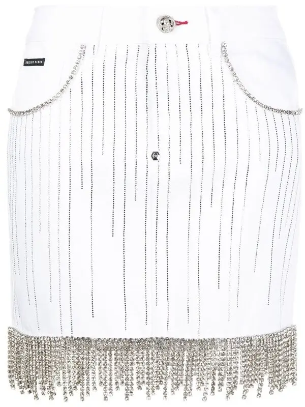 Philipp Plein Crystal-embellished Denim Skirt - White