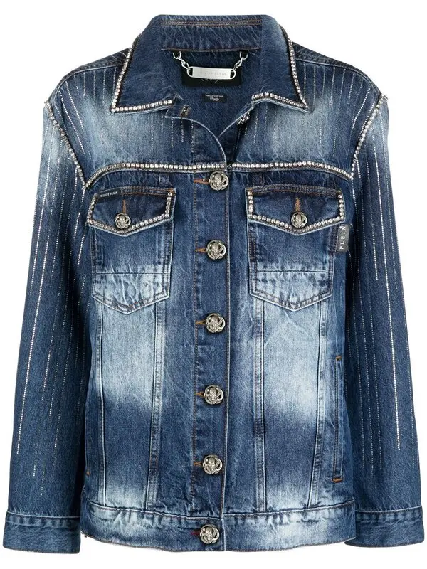 Philipp Plein Crystal-embellished Denim Jacket - Blue