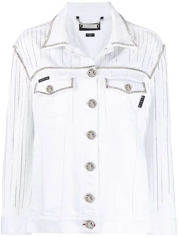 Philipp Plein Fringe-detail Denim Jacket - White