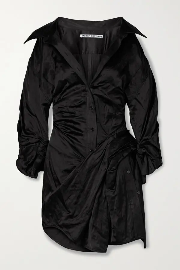 ruched satin shirt dress Ruched Cut Out Satin Shirt Dress