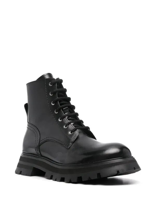 Alexander Mcqueen Leather Combat Boots In Black - 50% Off