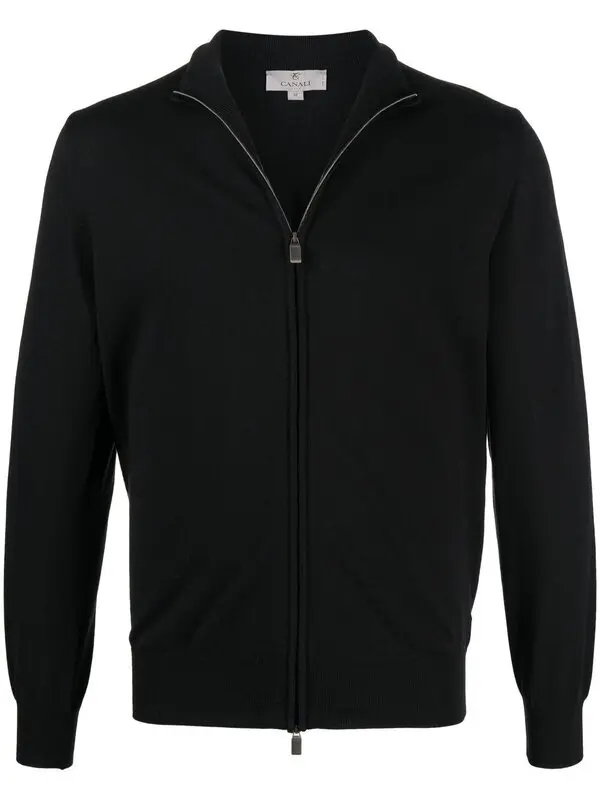 Canali Funnel Neck Zip-up Jumper - Black