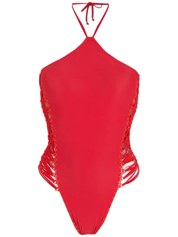 AMIR SLAMA Macrame-details Swimsuit - Red