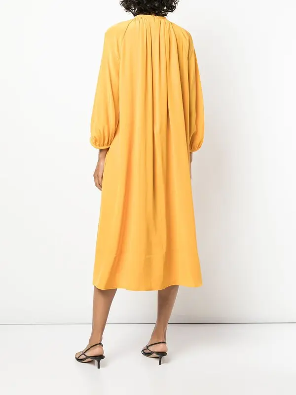 slim fit dress slacks Tibi Dress Ibis Yellow Feather Print Ruffled Crepe Size 8 – Celebrity Owned main image 0