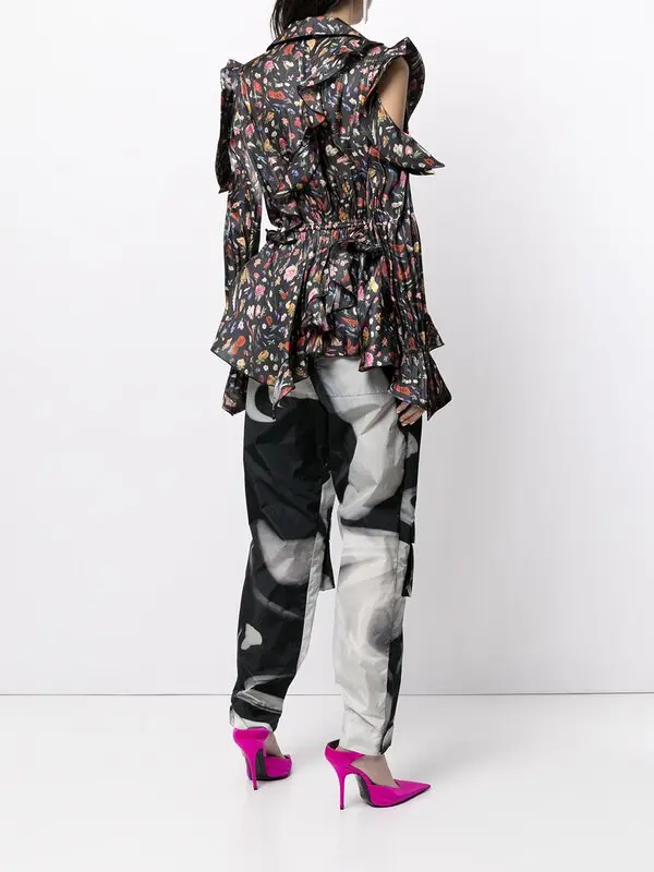 Off-White Floral Print Ruffle Blouse