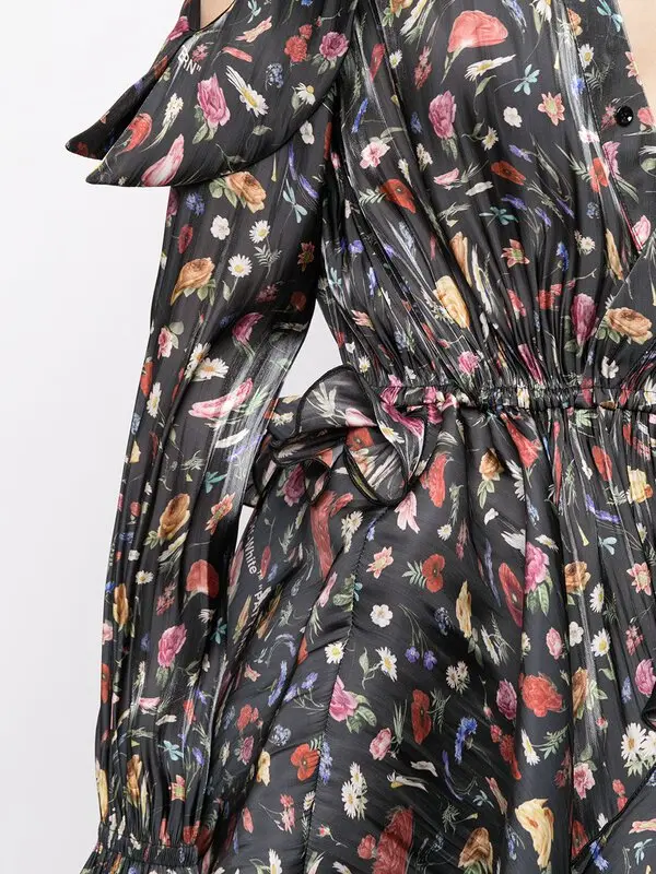 Off-White Floral Print Ruffle Blouse