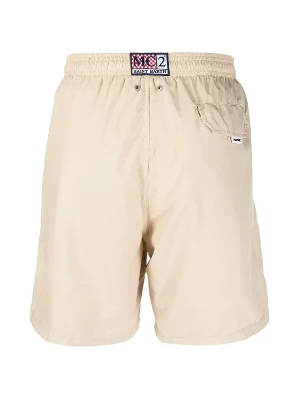 MC2 SAINT BARTH Beige Swim Shorts With Logo Patch - Neutrals