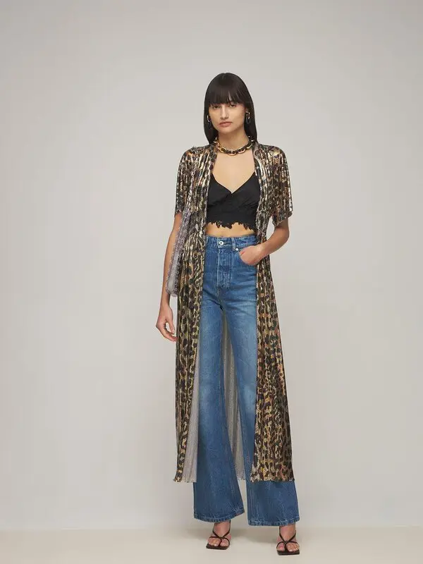 Rabanne Leopard Print Metal Mesh Long Dress