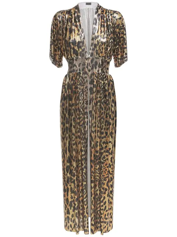 Rabanne Leopard Print Metal Mesh Long Dress