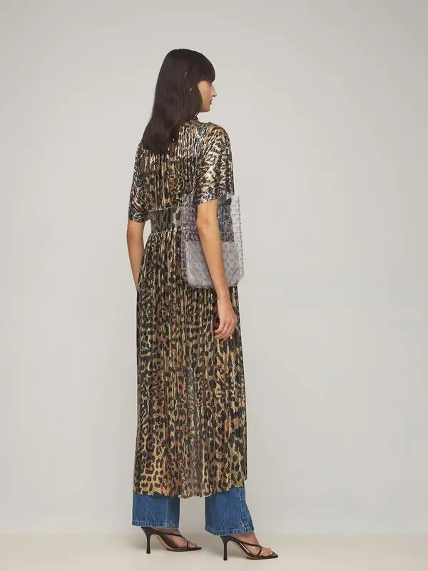 Rabanne Leopard Print Metal Mesh Long Dress