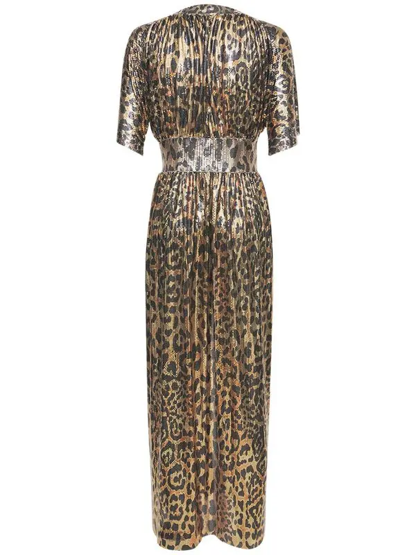 Rabanne Leopard Print Metal Mesh Long Dress