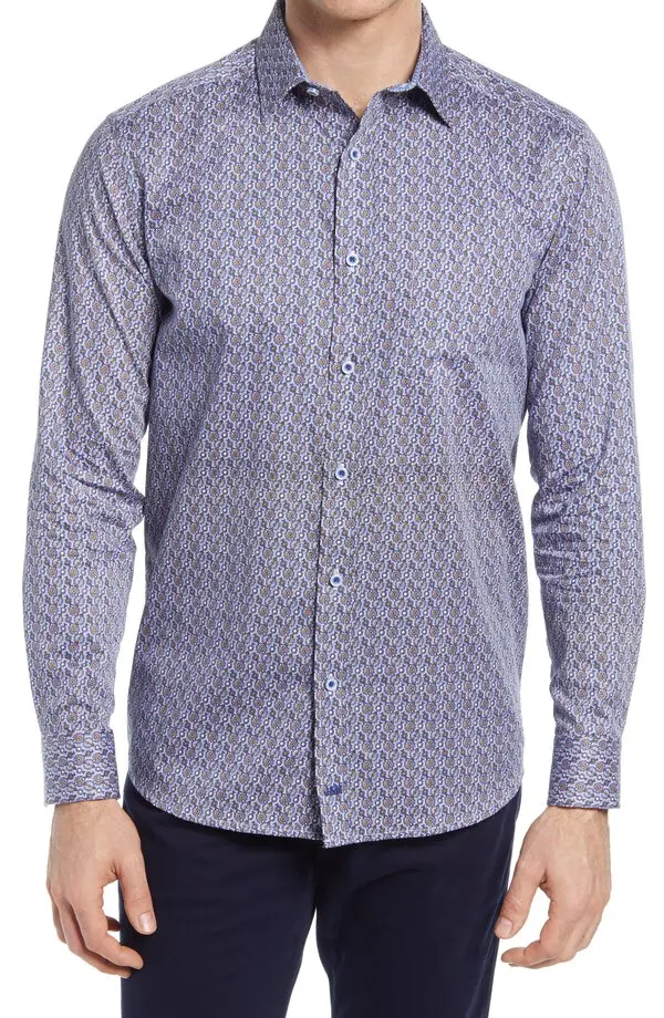 Johnston & Murphy Timepiece Print Button-up Shirt