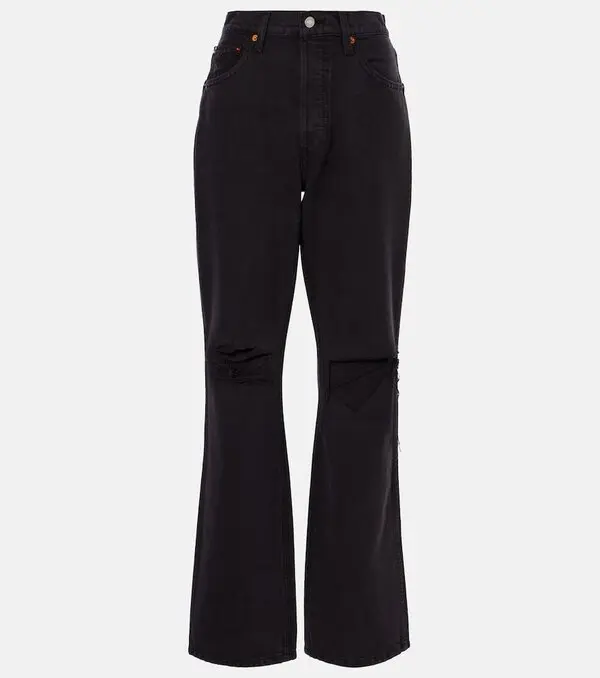 RE/DONE Loose High-rise Straight Jeans In Bleach Destroy - Black
