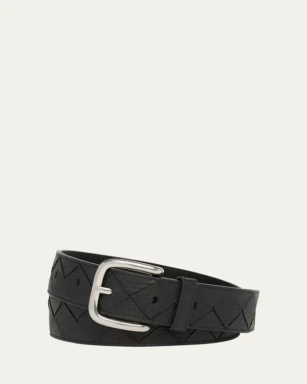 Bottega Veneta Intrecciato Leather Belt - Nero