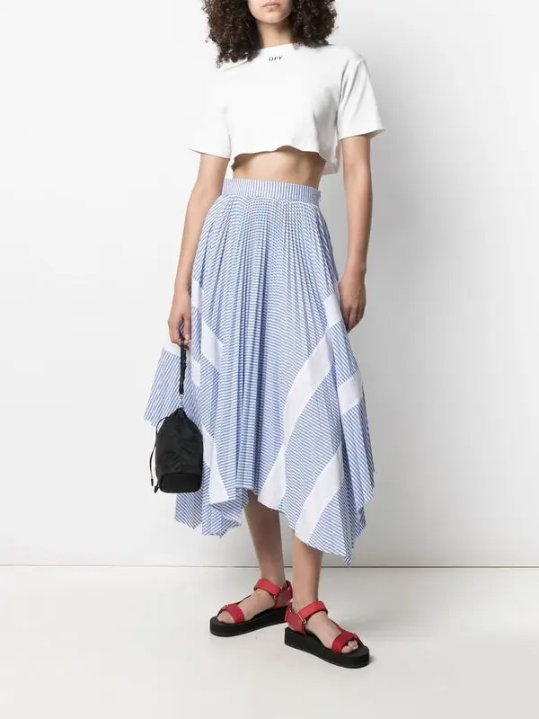 Palm Angels Asymmetric Pinstriped Pleated Midi Skirt