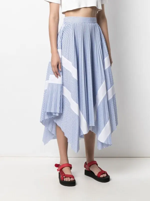 Palm Angels Asymmetric Pinstriped Pleated Midi Skirt
