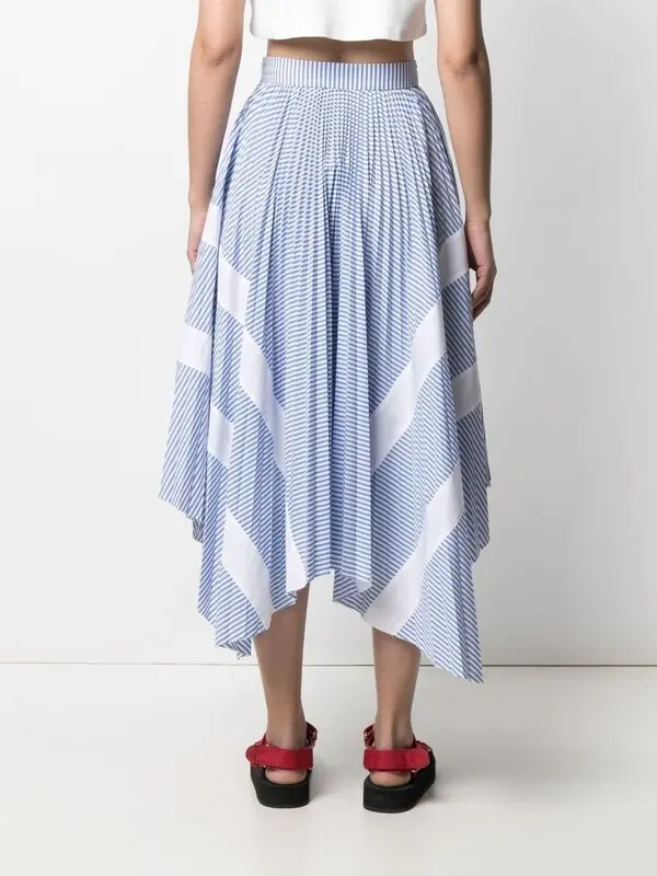 Palm Angels Asymmetric Pinstriped Pleated Midi Skirt