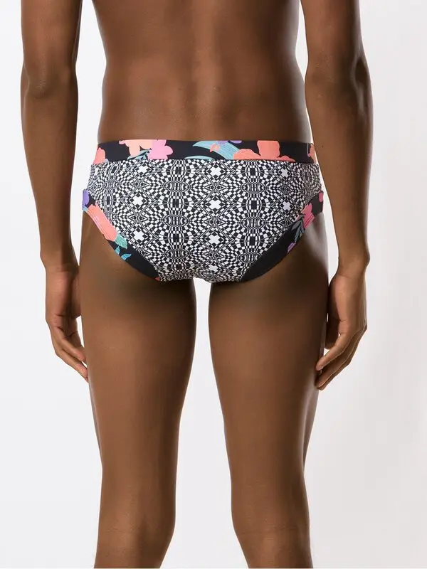AMIR SLAMA Striped Panels Hibiscus Swimming Trunks