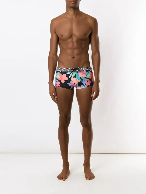 AMIR SLAMA Striped Panels Hibiscus Swimming Trunks