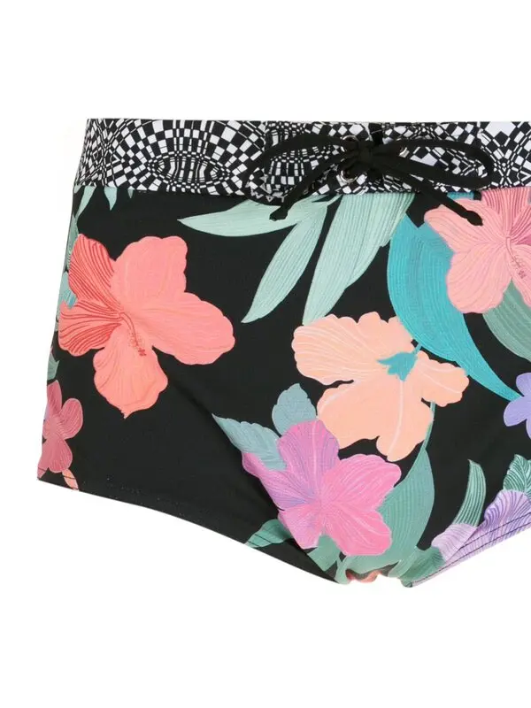 AMIR SLAMA Striped Panels Hibiscus Swimming Trunks