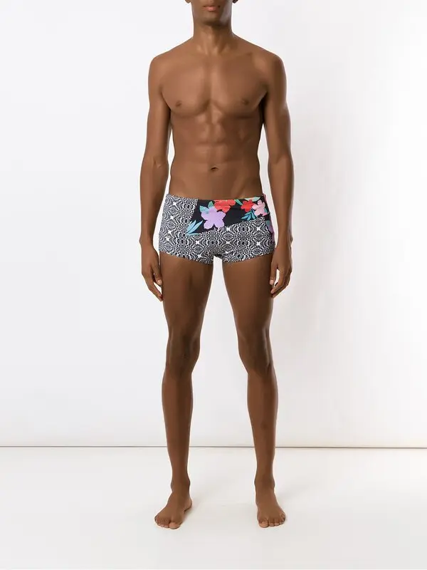 AMIR SLAMA Striped Panels Hibiscus Swimming Trunks