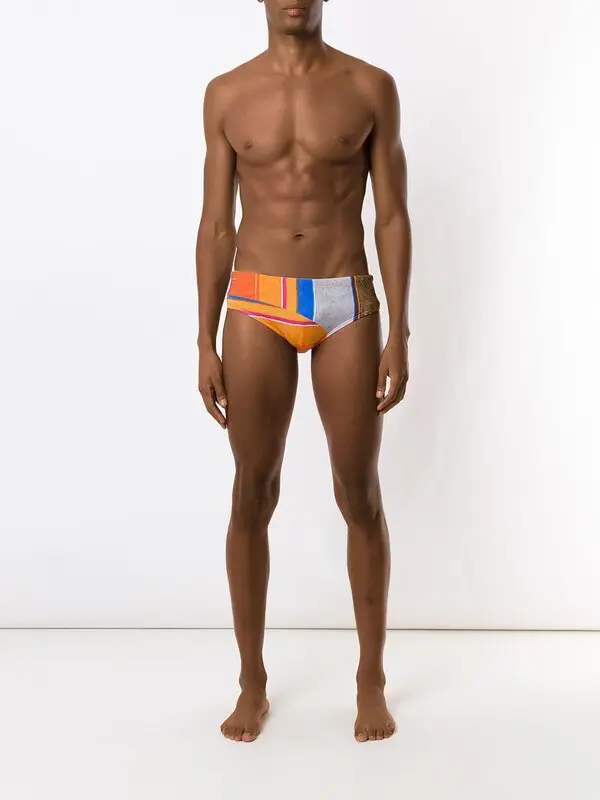 AMIR SLAMA Eco Print High-leg Swimming Trunks