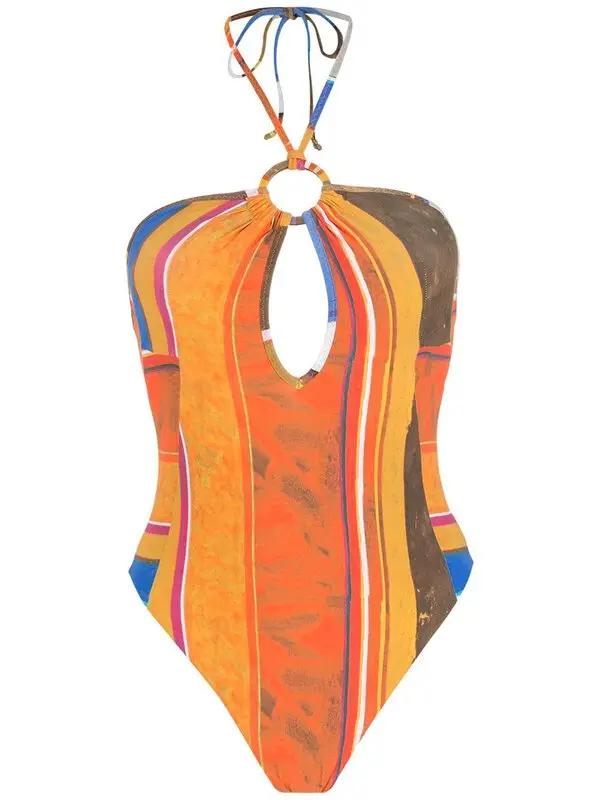 AMIR SLAMA Striped Print Eco High-leg Swimsuit - Orange