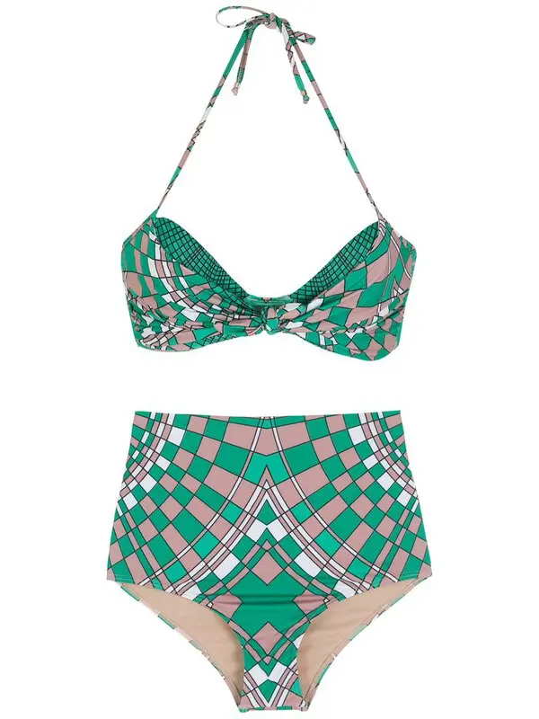 AMIR SLAMA Geometric Print Bikini Set - Green
