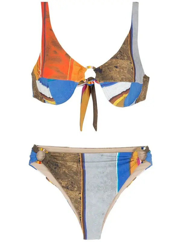 AMIR SLAMA Striped Print Bikini Set - Blue