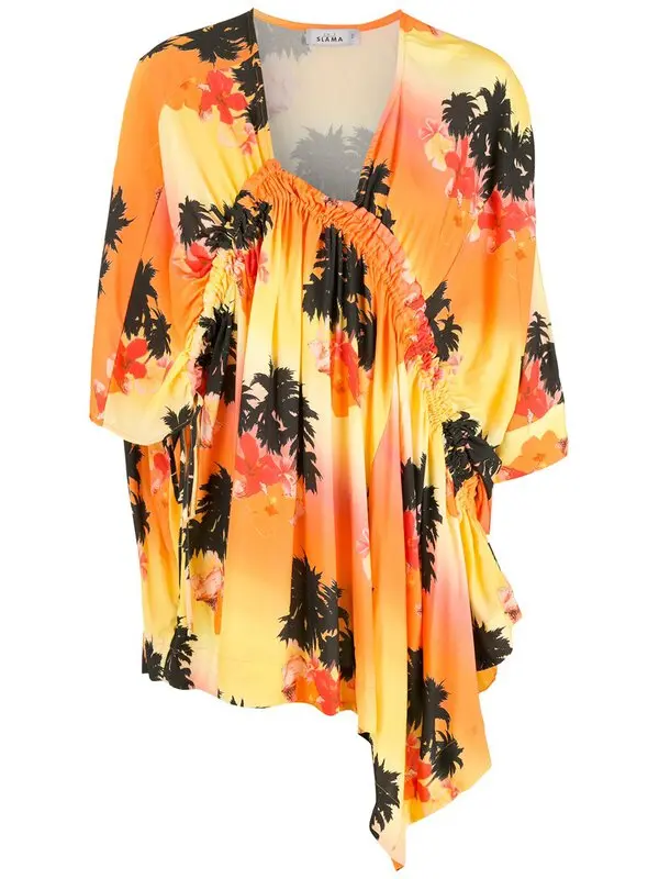 AMIR SLAMA Palm Tree-print Dress - Orange