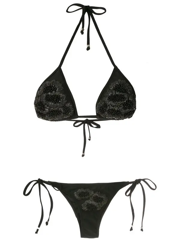 AMIR SLAMA Beaded Embroidery Bikini Set - Black