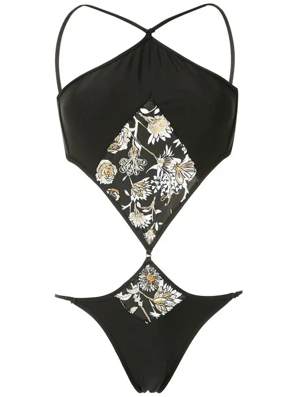 AMIR SLAMA Floral Embroidered One-piece - Black
