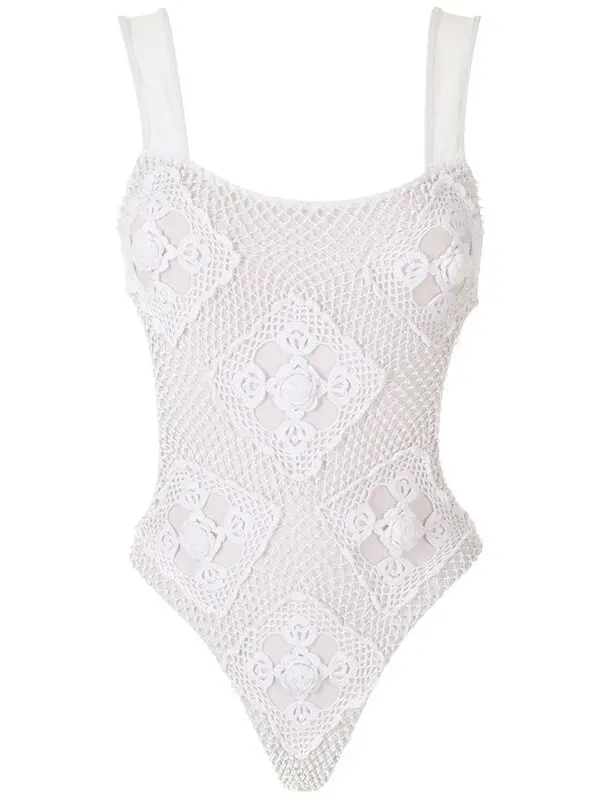 AMIR SLAMA Beading Cut-out One-piece - White