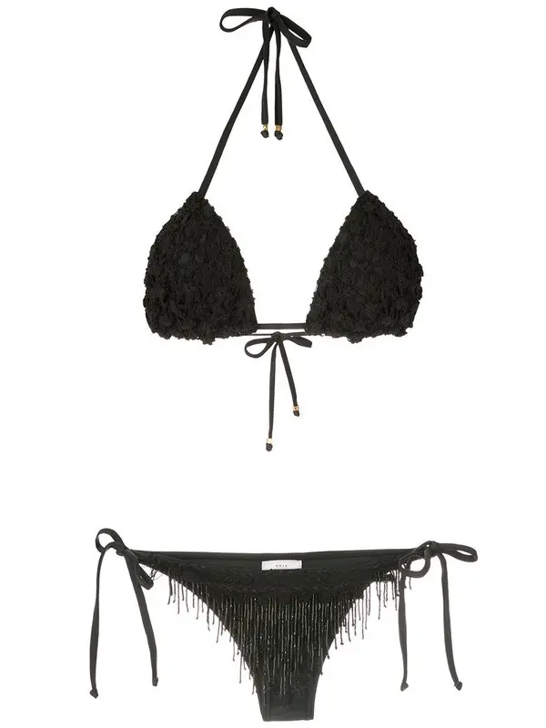 AMIR SLAMA Beaded Embroidery Bikini Set - Black