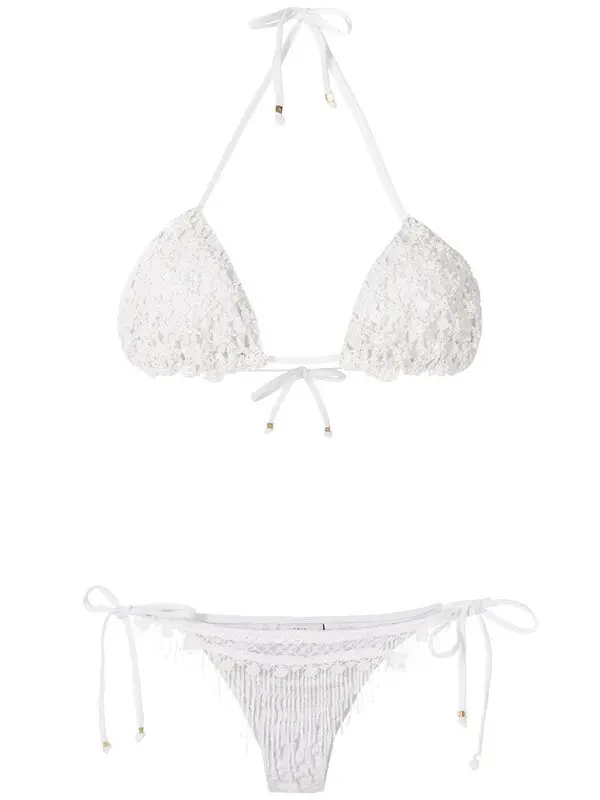 AMIR SLAMA Beaded Embroidery Bikini Set - White