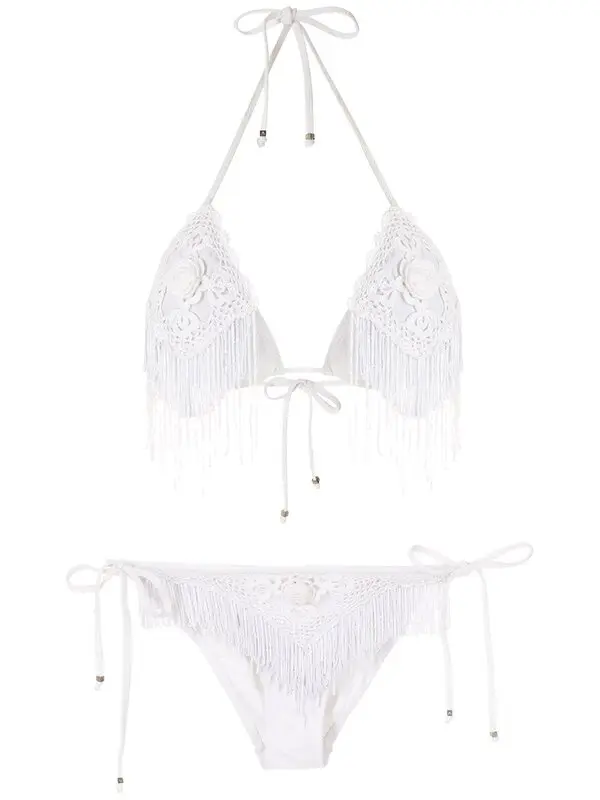 AMIR SLAMA Beaded Embroidery Bikini Set - White