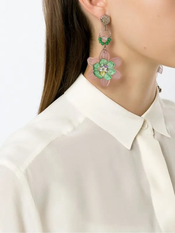 AMIR SLAMA Floral Asymmetric Drop Earrings