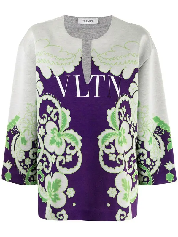 Valentino Garavani Vltn Floral-print Sweatshirt - Grey