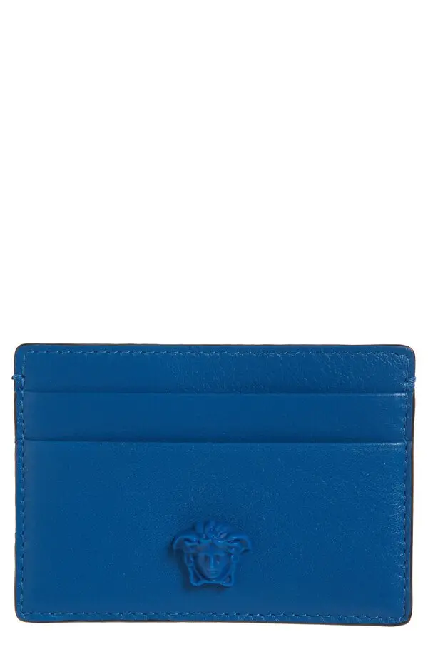 Versace Medusa Leather Card Case Blue Blue Cobalt Editorialist