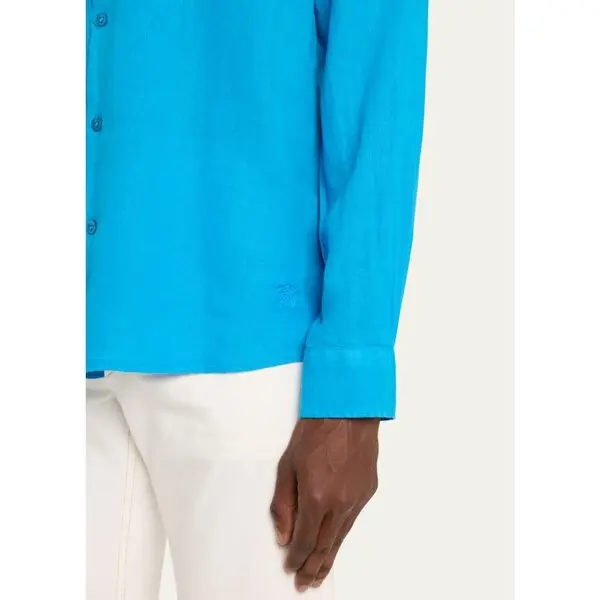 Vilebrequin Caroubis Solid Linen Sport Shirt - Sky