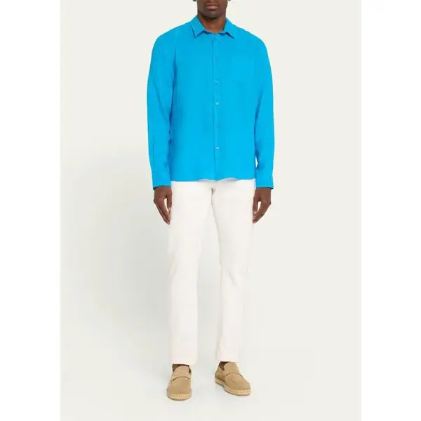 Vilebrequin Caroubis Solid Linen Sport Shirt - Sky