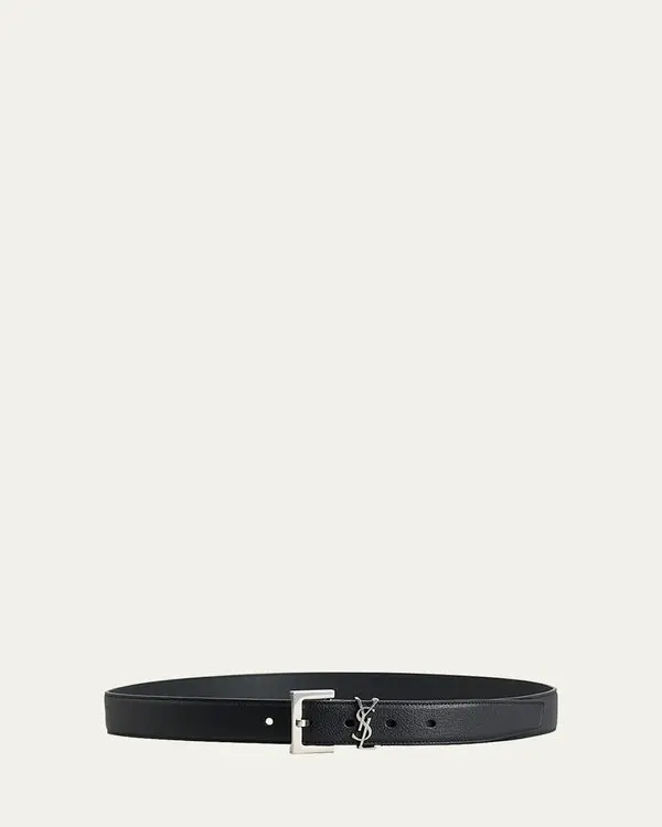 Saint Laurent Cintura Box Leather Belt - Black / Silver