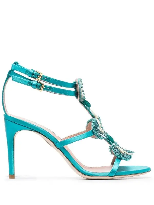 Alberta Ferretti Metallic Floral-bead Sandals - Blue