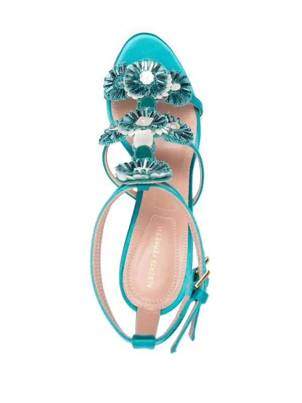 Alberta Ferretti Metallic Floral-bead Sandals
