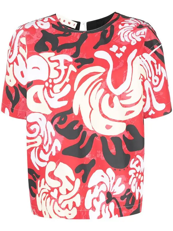 Marni Graphic Print Blouse - Red